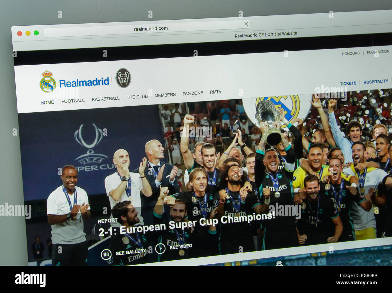 Milan, Italy - August 10, 2017: Real Madrid website homepage. Real ...