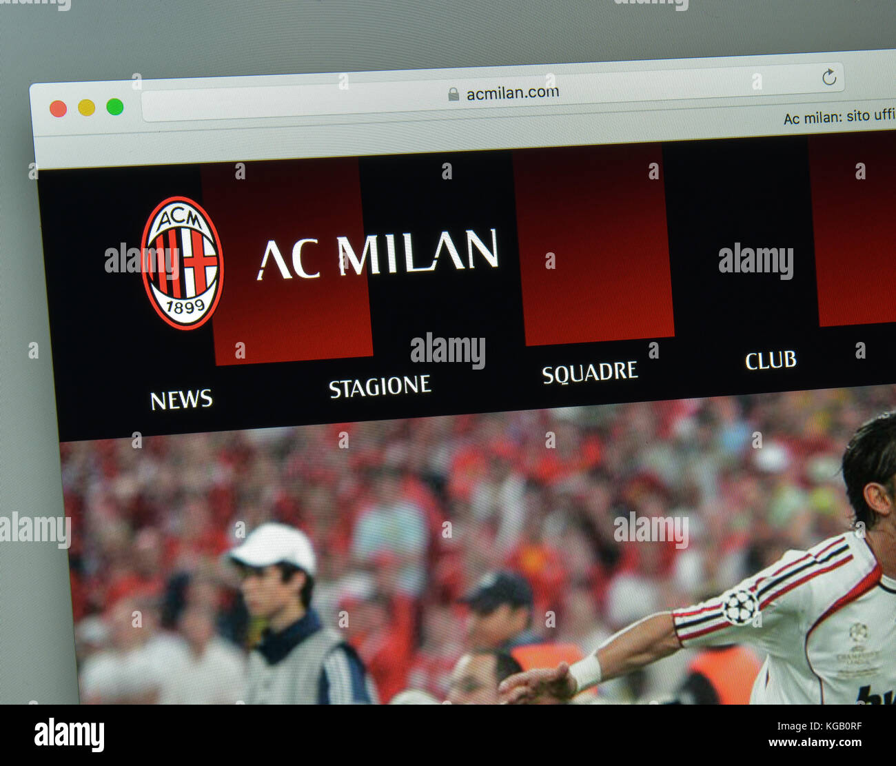 Milan, Italy - August 10, 2017: Ac Milan website homepage. Milan logo ...