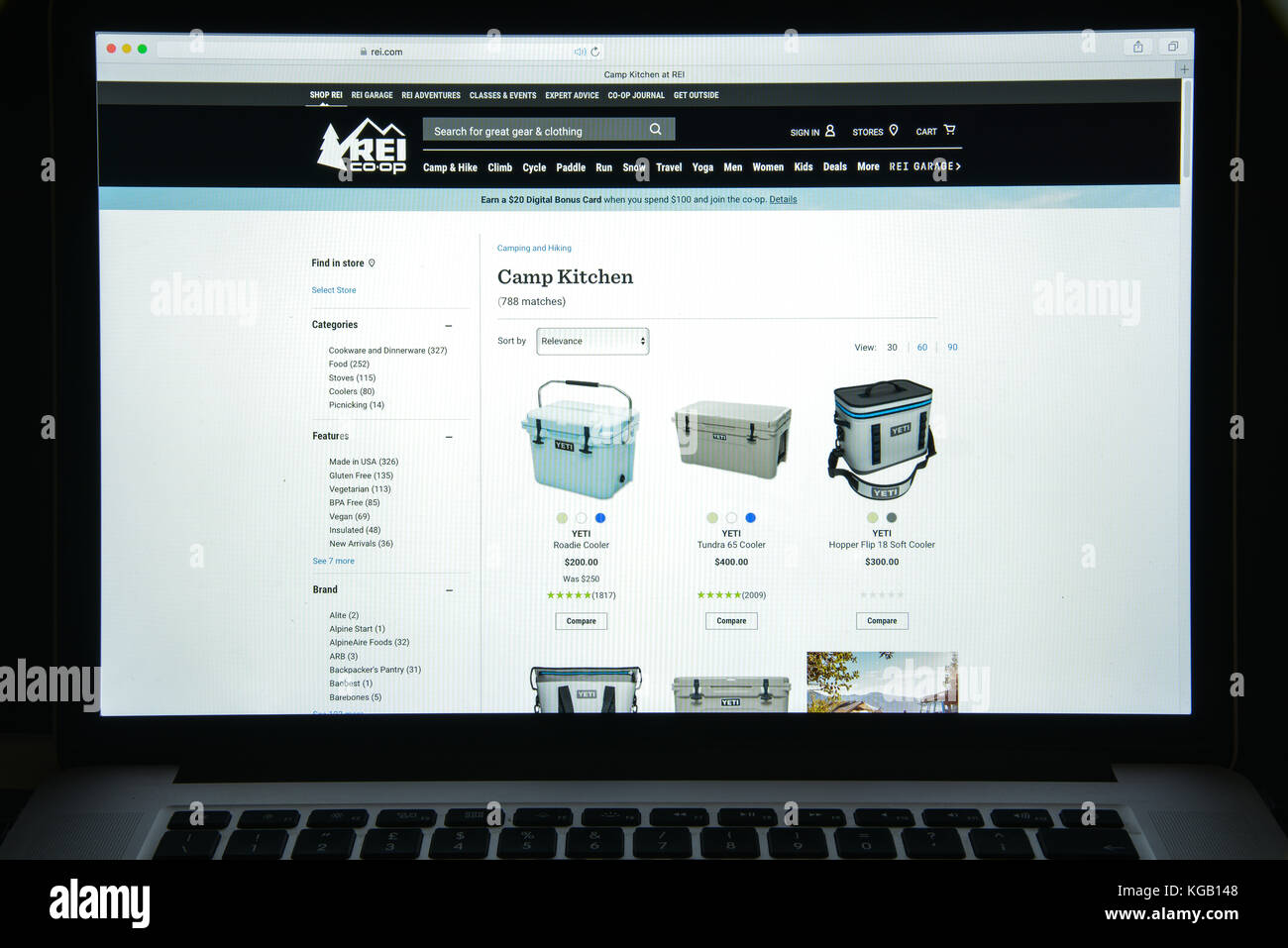 Milan, Italy - August 10, 2017: Rei website homepage. Rei logo visible ...