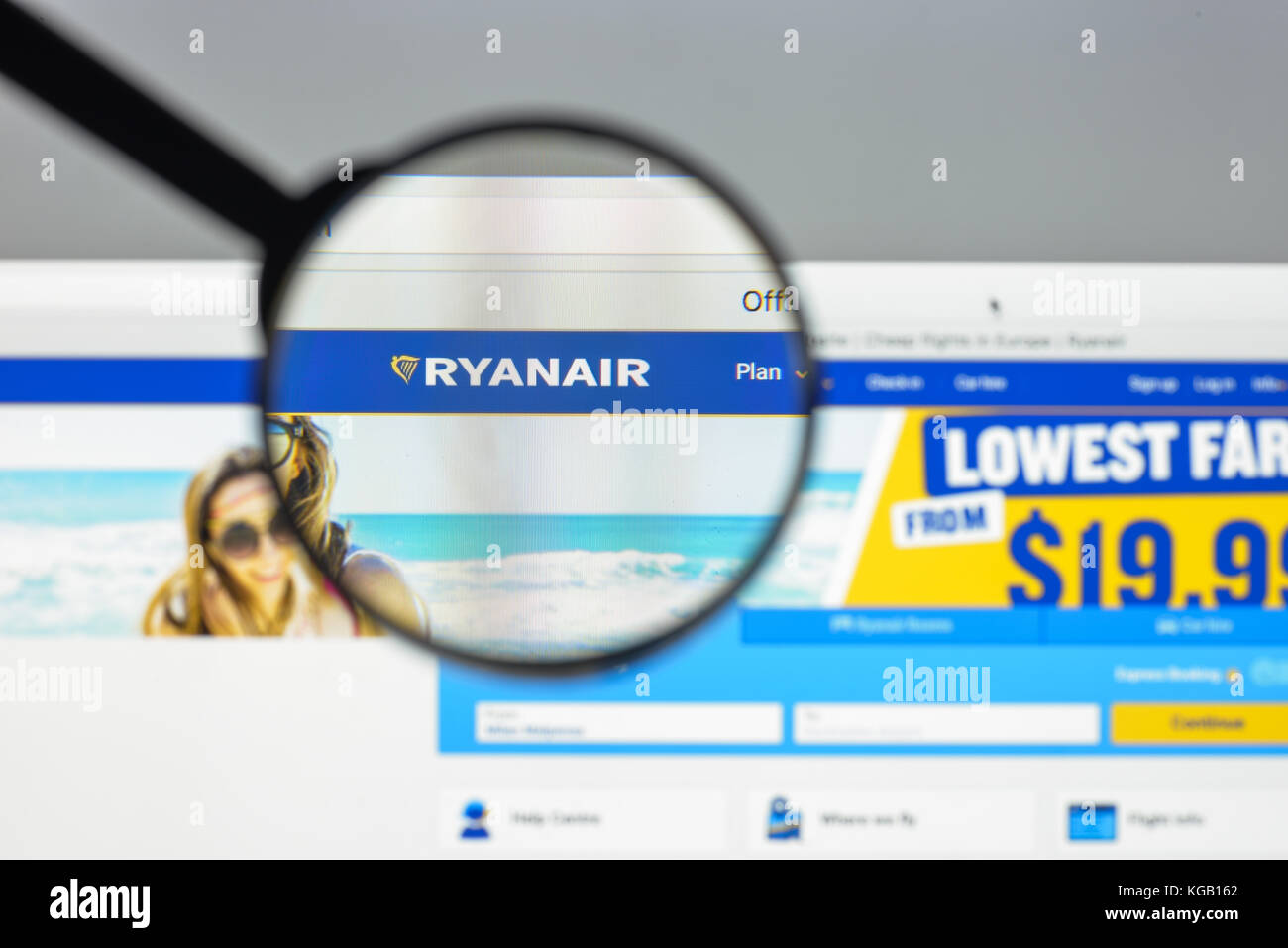 Milan, Italy - August 10, 2017: Ryanair website homepage. It is an ...