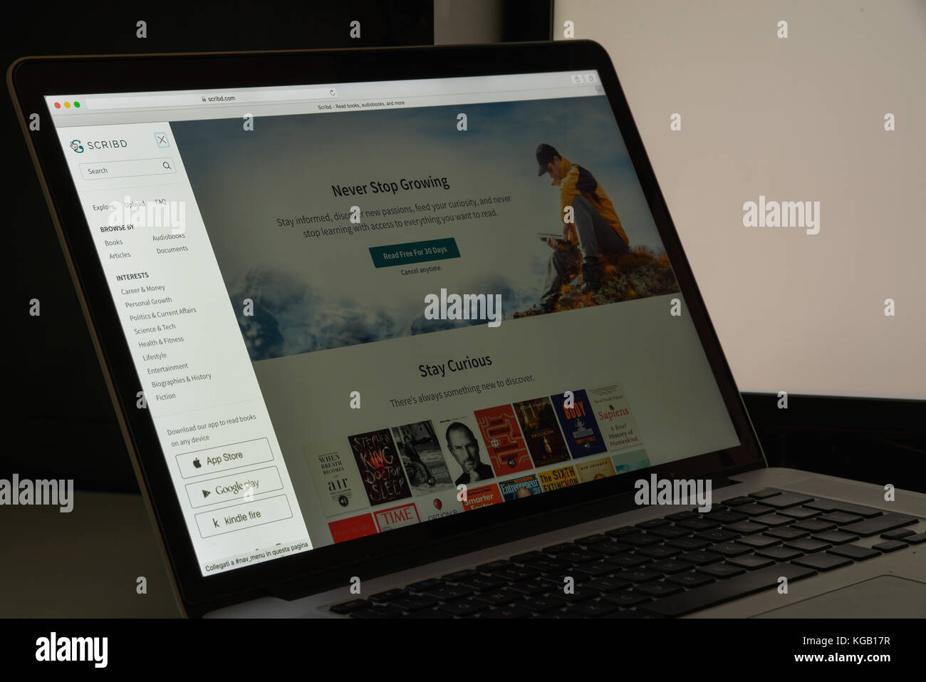 Milan, Italy - August 10, 2017: Scribd website homepage. It is a ...