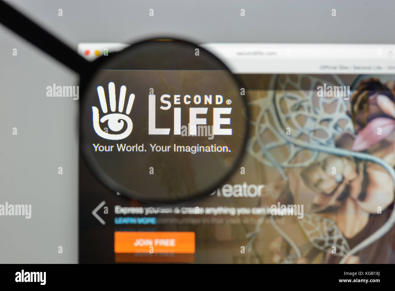 Milan, Italy - August 10, 2017: Second life website homepage. It is an ...