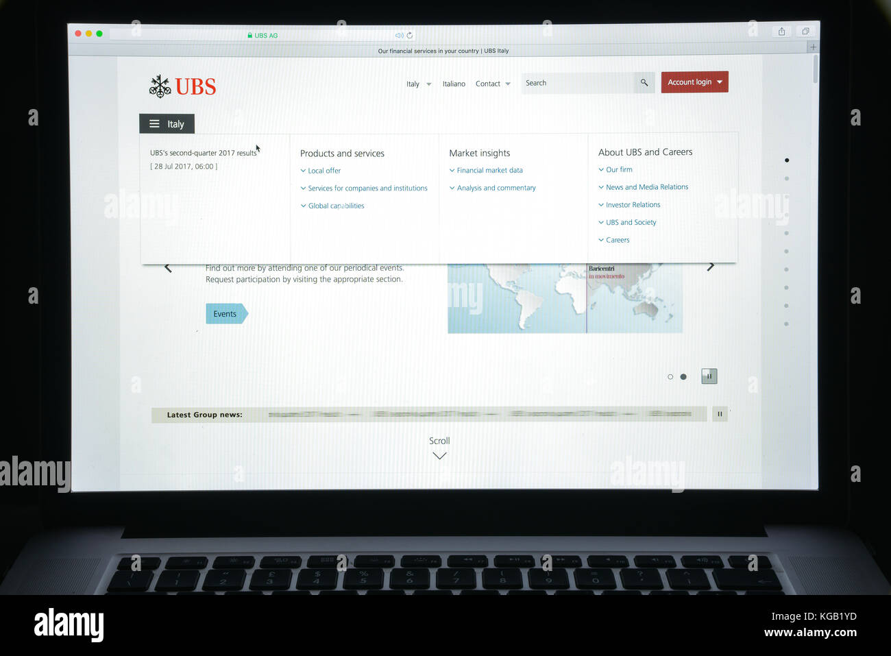 Milan, Italy - August 10, 2017: UBS bank website homepage. It is a ...