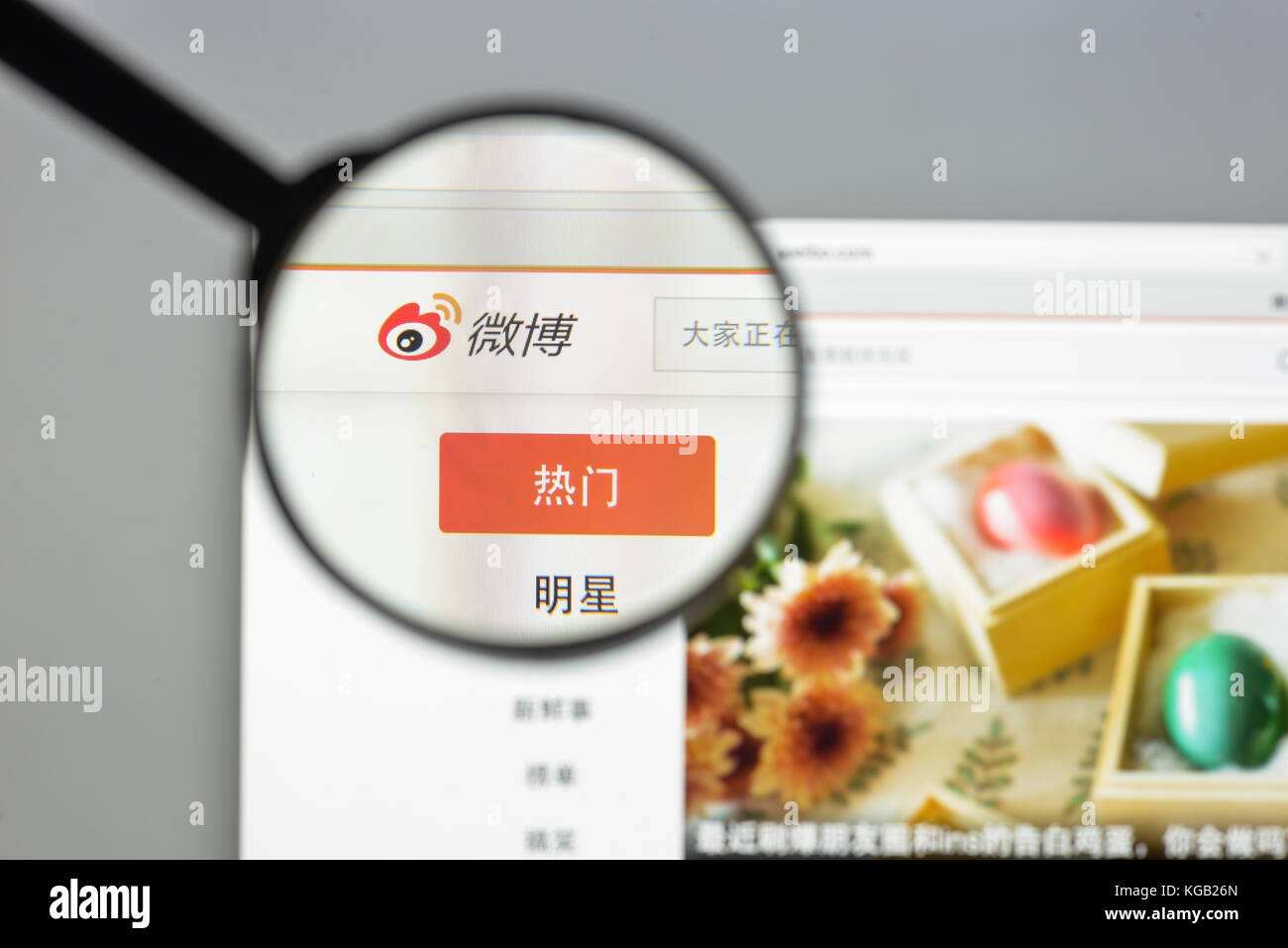 Milan, Italy - August 10, 2017: Weibo website homepage. It is the ...