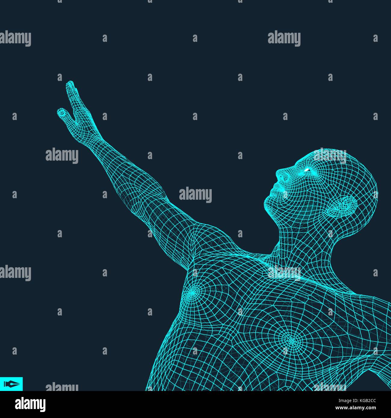 Man Points to Something by Hand. 3D Model of Man. Geometric Design ...