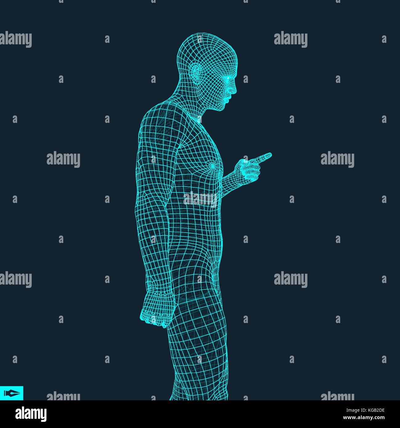 Man Pointing his Finger. 3D Model of Man. Geometric Design. Vector ...