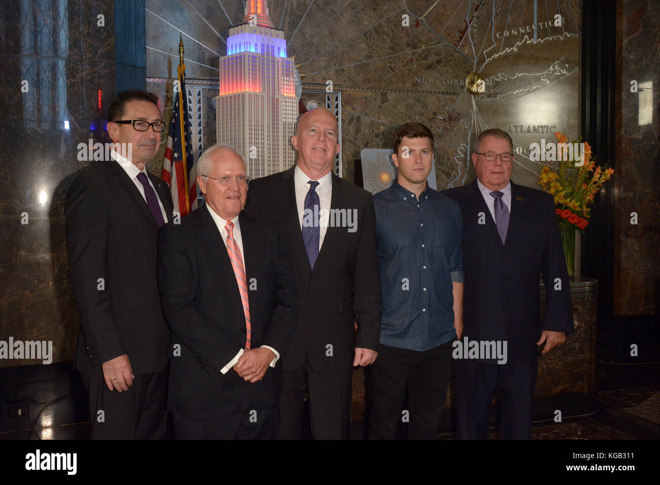 Colin Jost Lights The Empire State Building In Honor Of Answer The Call Day Featuring: James O ...
