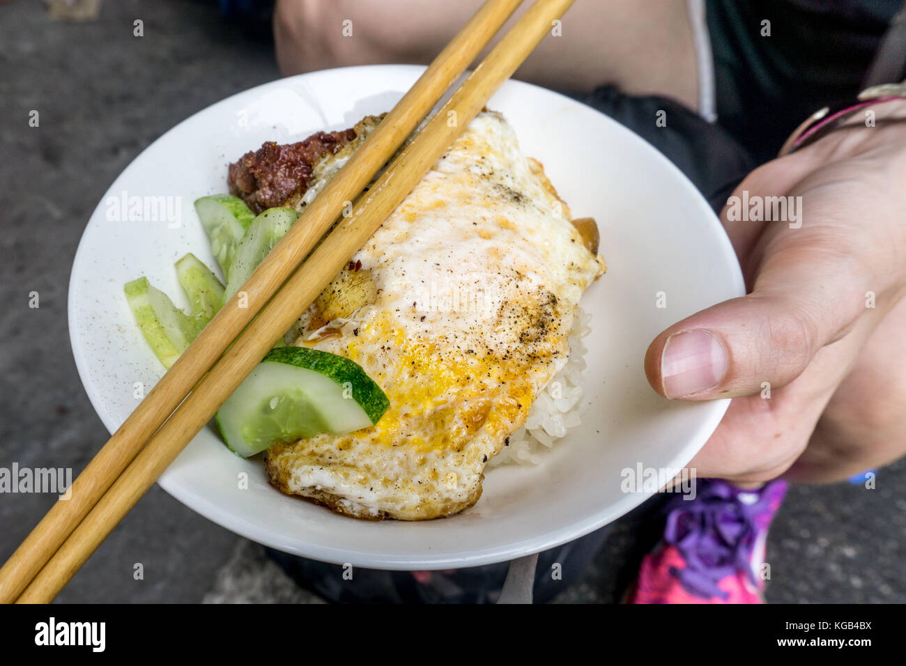 Rice, meat, and egg breakfast Stock Photo - Alamy