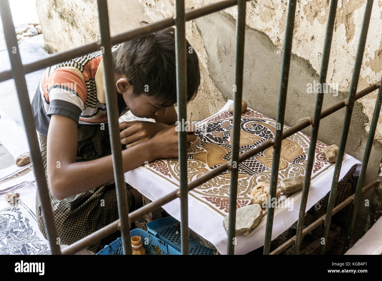 Bagan, Myanmar Pagodas (Temples) - local making stone carving painting ...