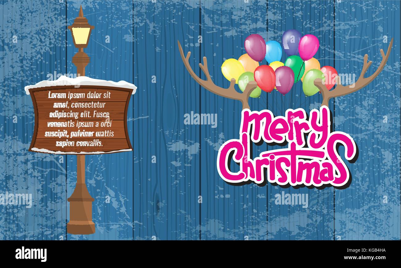 Merry Christmas Lettering Design With Deer Horn With Wood Background