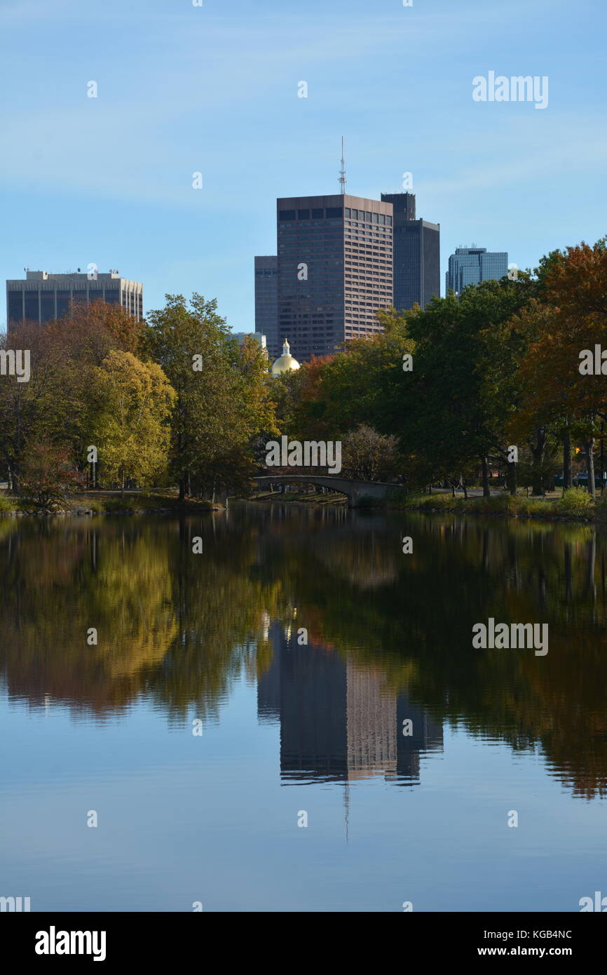 Reflection of the Boston Back Bay skyline in Autumn seen from the ...
