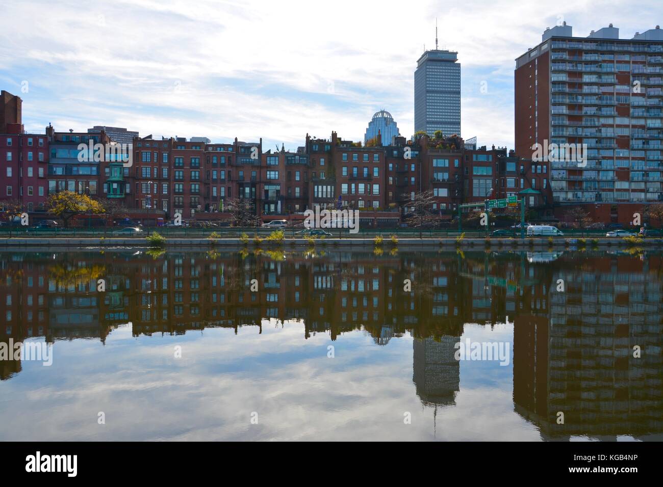 Reflection of the Boston Back Bay skyline in Autumn seen from the ...