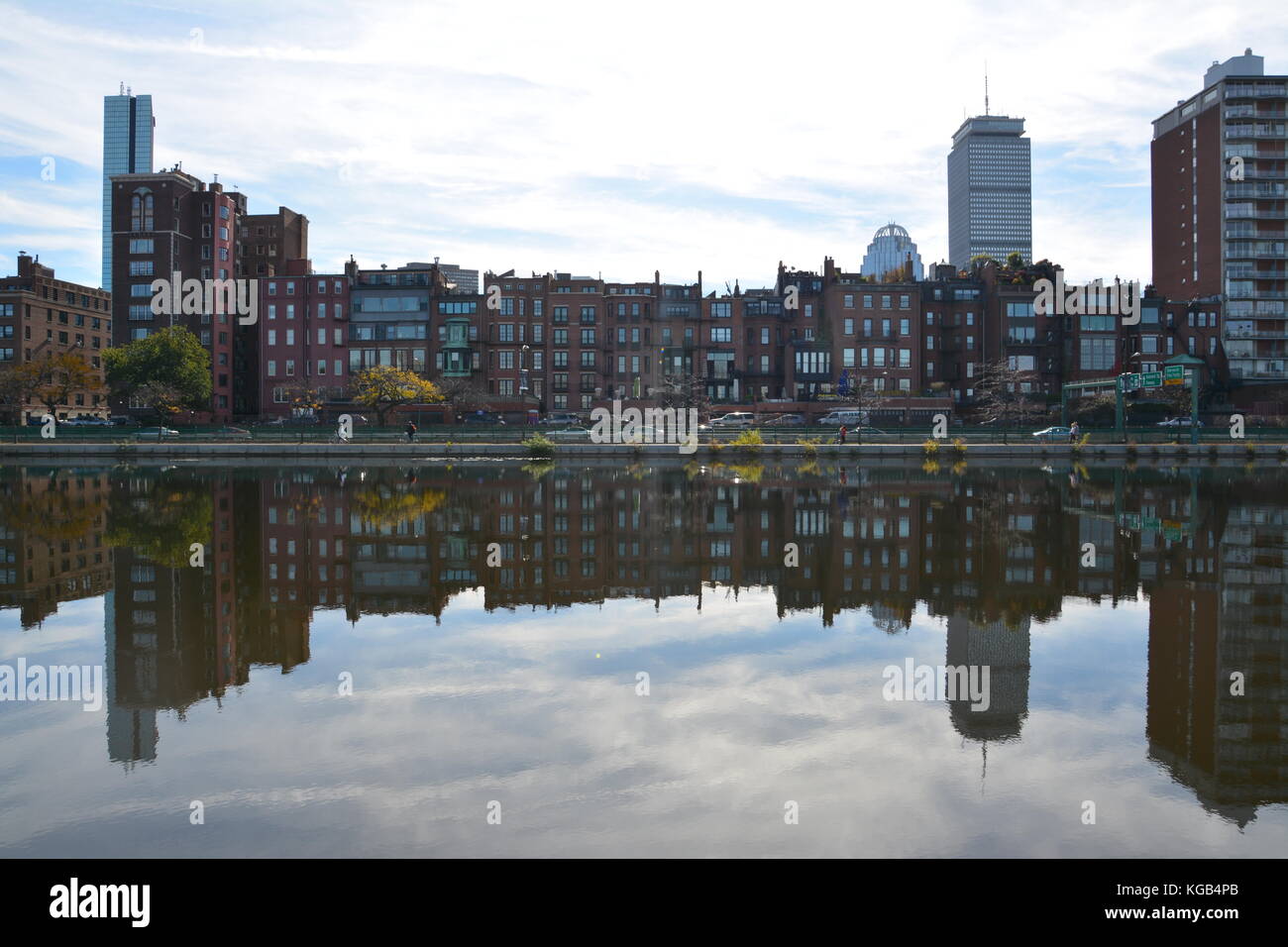 Reflection of the Boston Back Bay skyline in Autumn seen from the ...