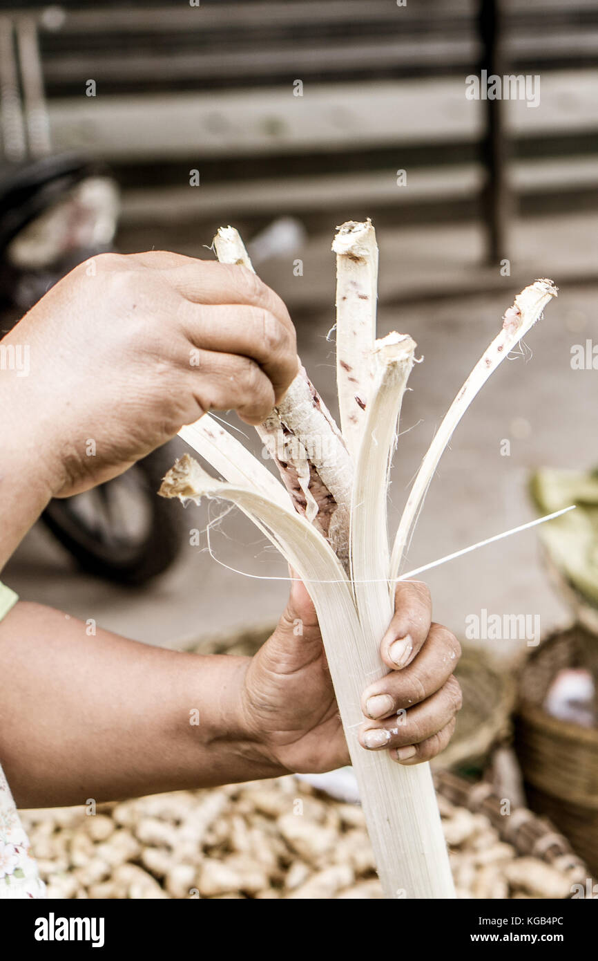 Mandalay, Myanmar - sticky rice in bamboo at street market Stock Photo ...