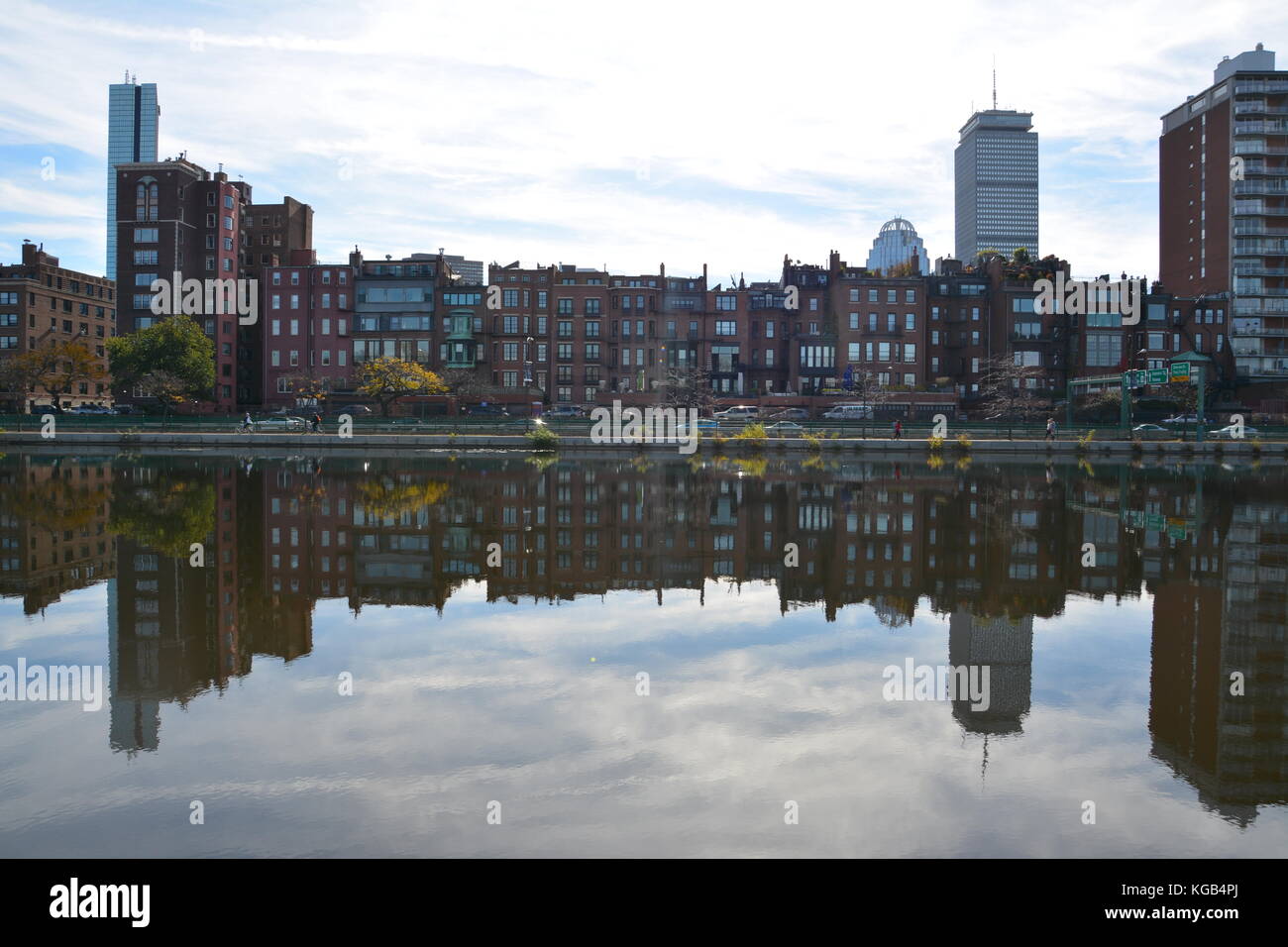 Reflection of the Boston Back Bay skyline in Autumn seen from the ...