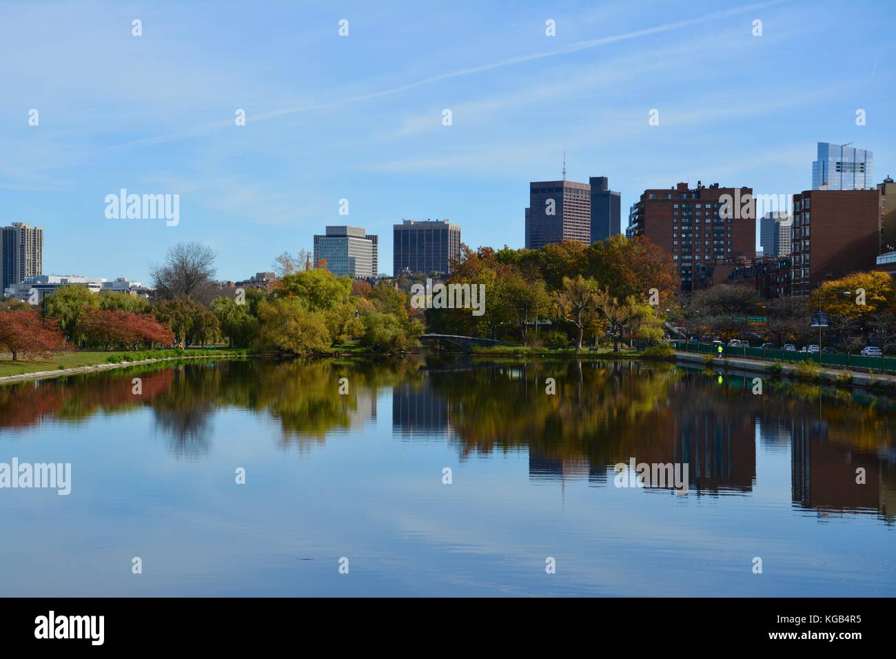 Reflection of the Boston Back Bay skyline in Autumn seen from the ...