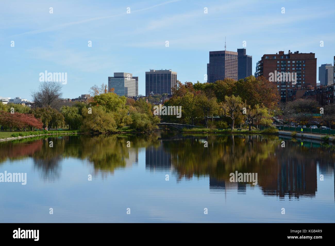 Reflection of the Boston Back Bay skyline in Autumn seen from the ...