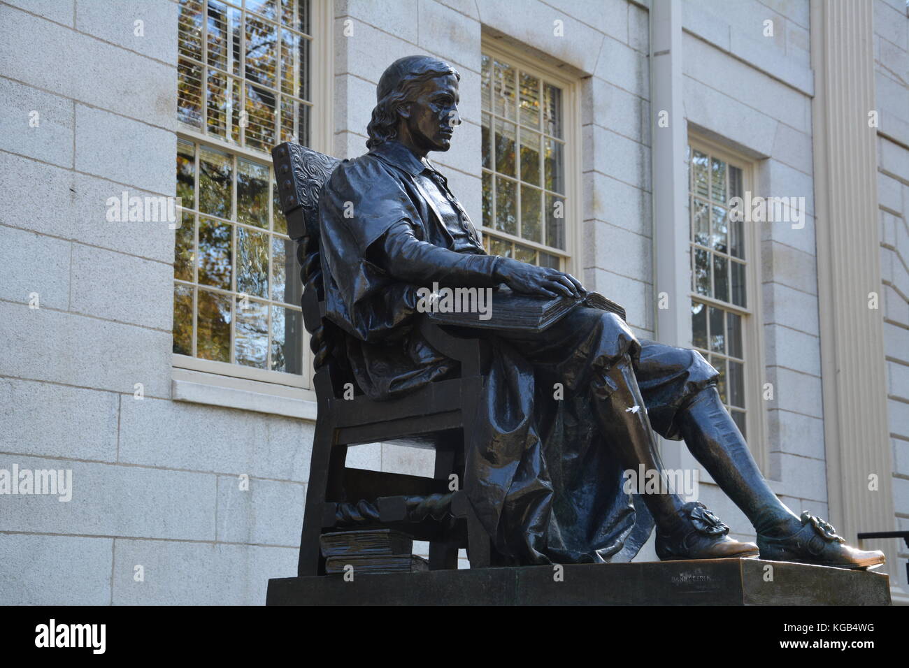 The famous John Harvard statue in Harvard Yard at Harvard University in ...