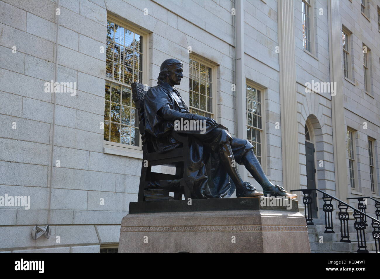 The famous John Harvard statue in Harvard Yard at Harvard University in ...