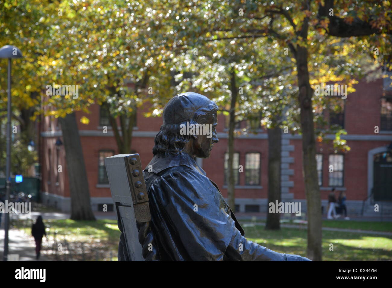 The famous John Harvard statue in Harvard Yard at Harvard University in ...