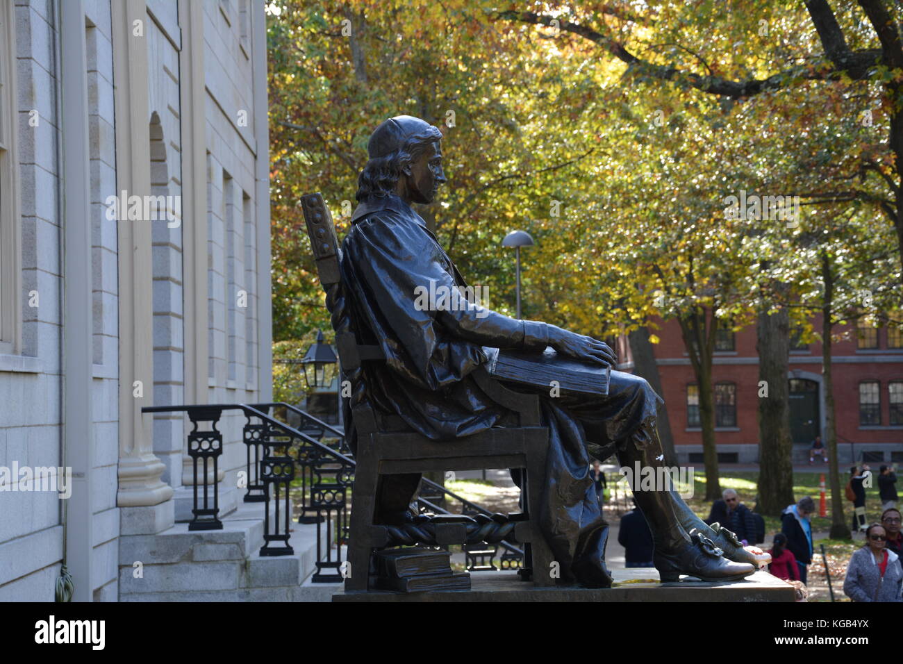 The famous John Harvard statue in Harvard Yard at Harvard University in ...