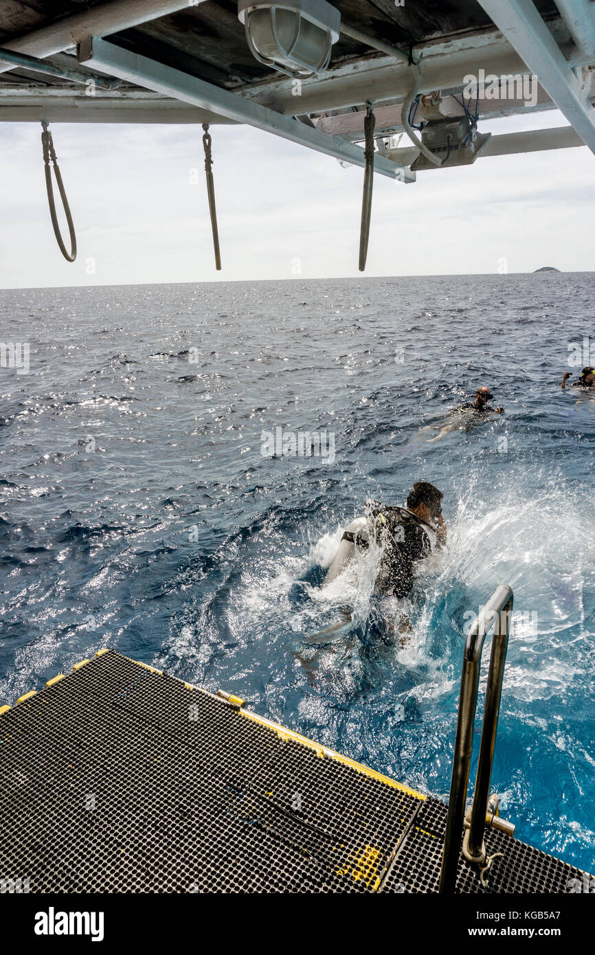 Similan Island, Thailand 3 day liveaboard SCUBA trip - jumping in Stock ...