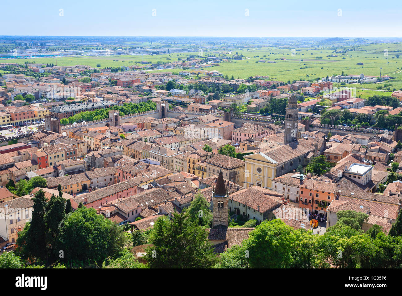 Aerial view of Soave, medieval walled city in Italy. Famous wine area ...