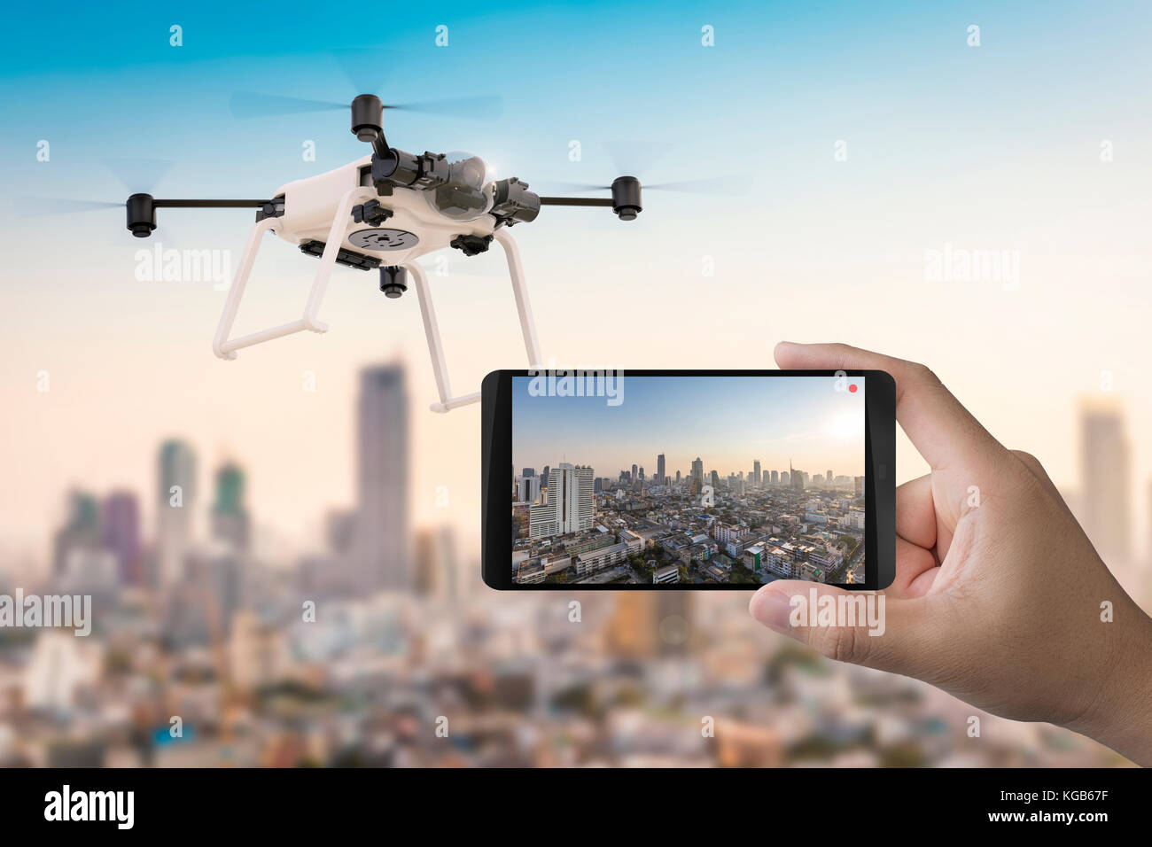 3d rendering mobile phone with flying drone Stock Photo - Alamy