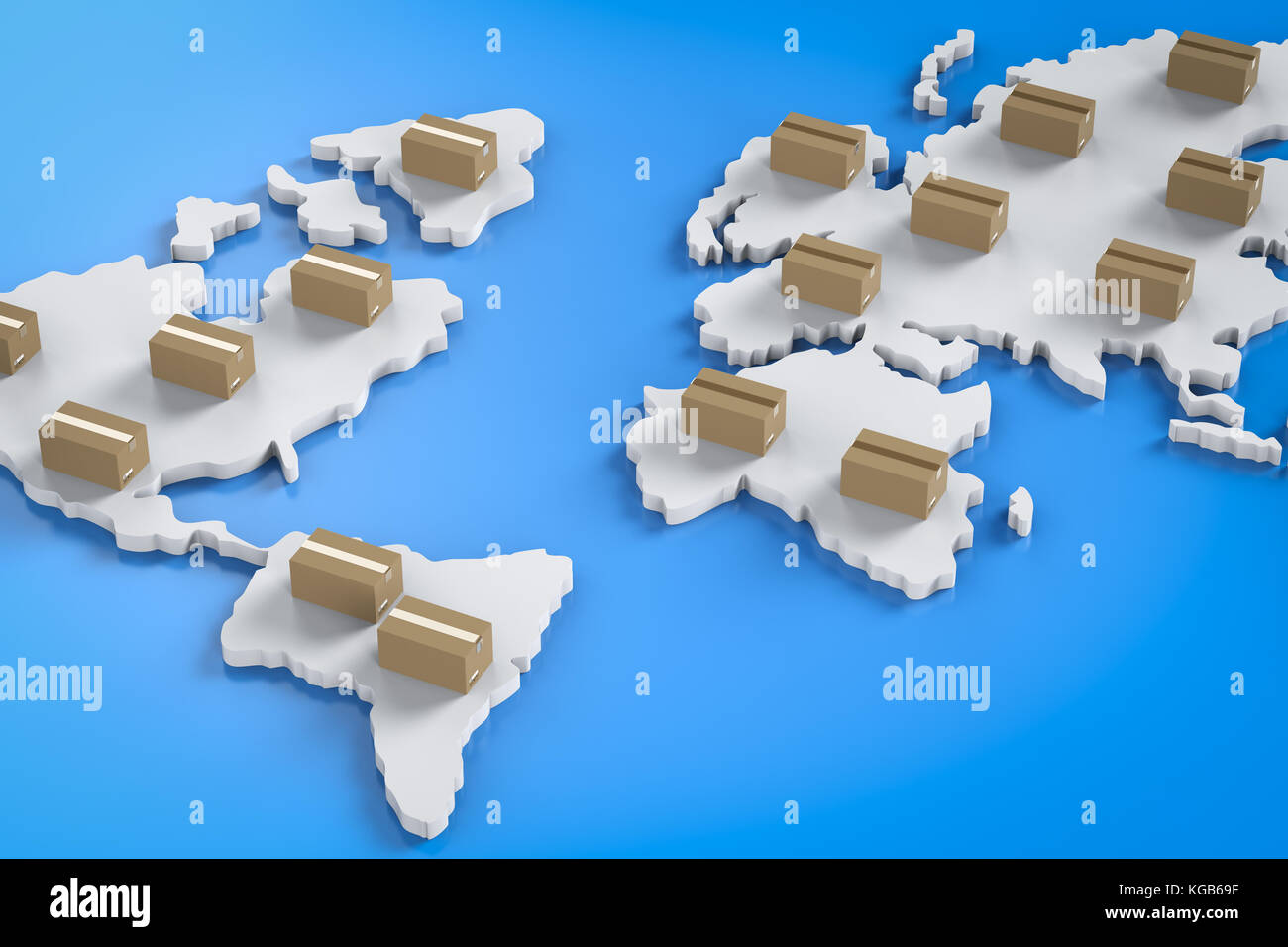 World map carton boxes hi-res stock photography and images - Alamy