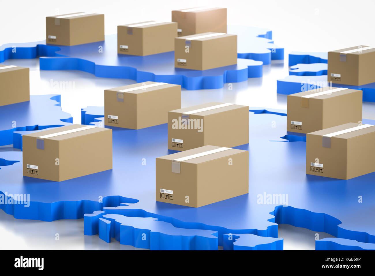 World map carton boxes hi-res stock photography and images - Alamy