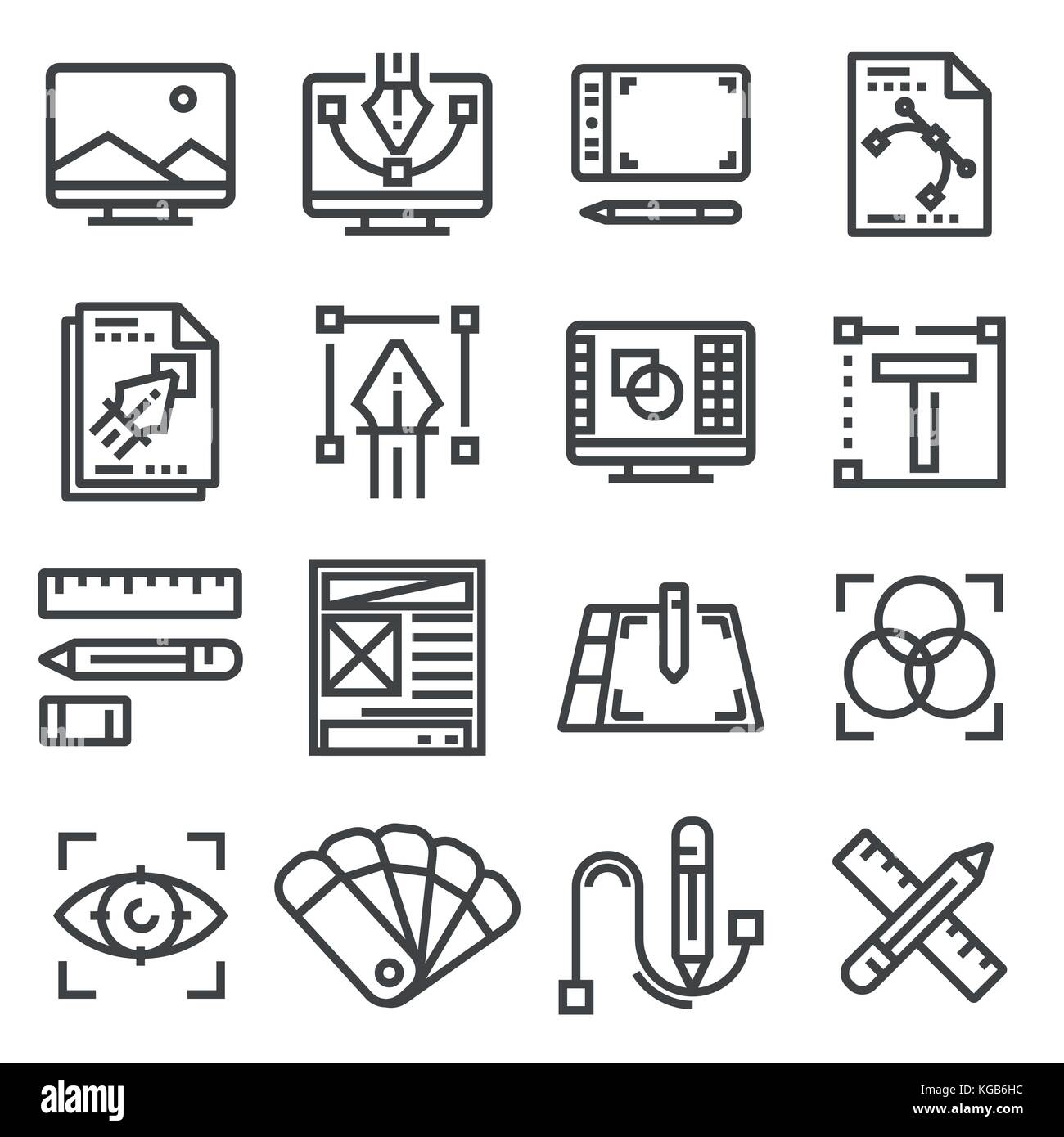 Vector linear graphic design icons set on white background Stock Vector ...