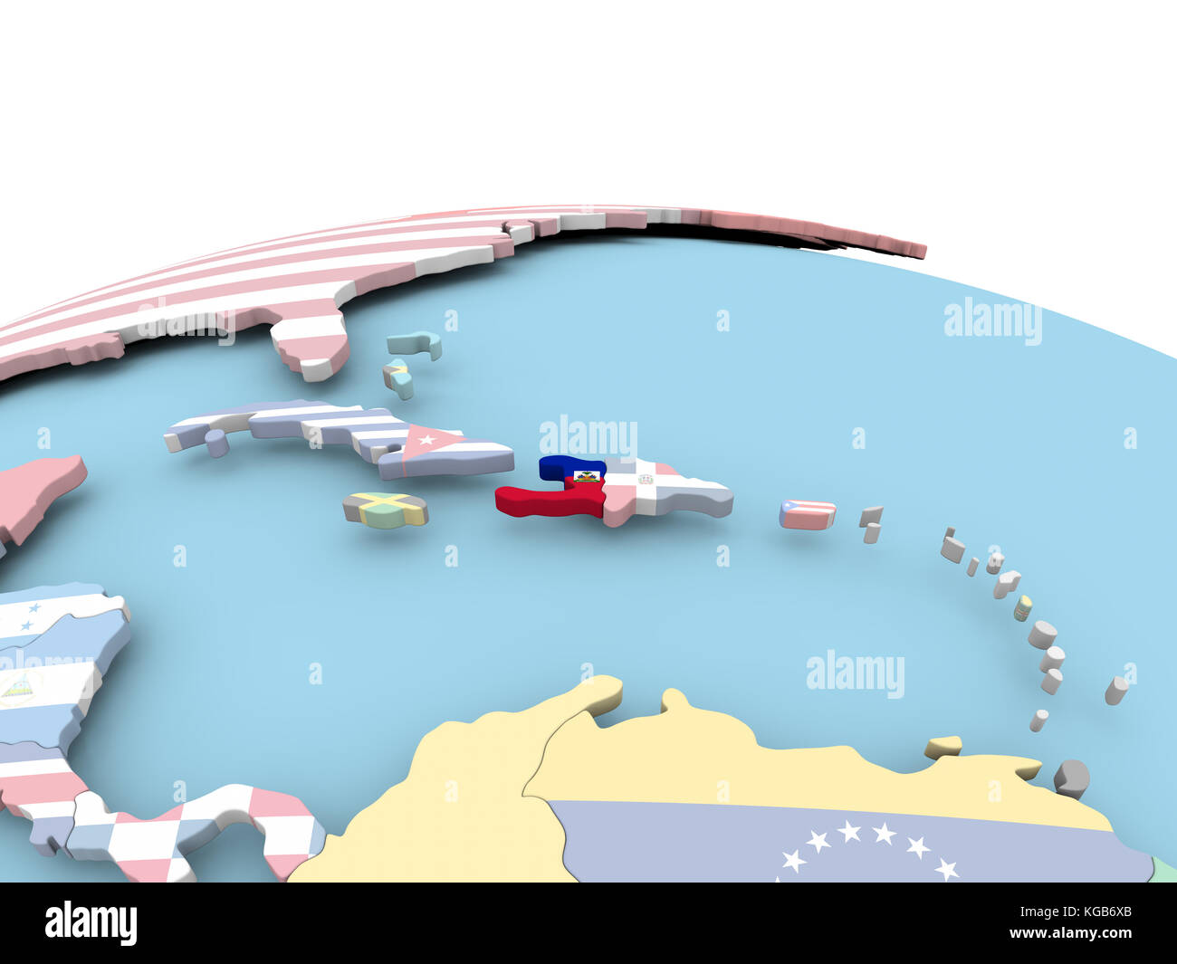 Haiti on political globe with embedded flags. 3D illustration Stock ...