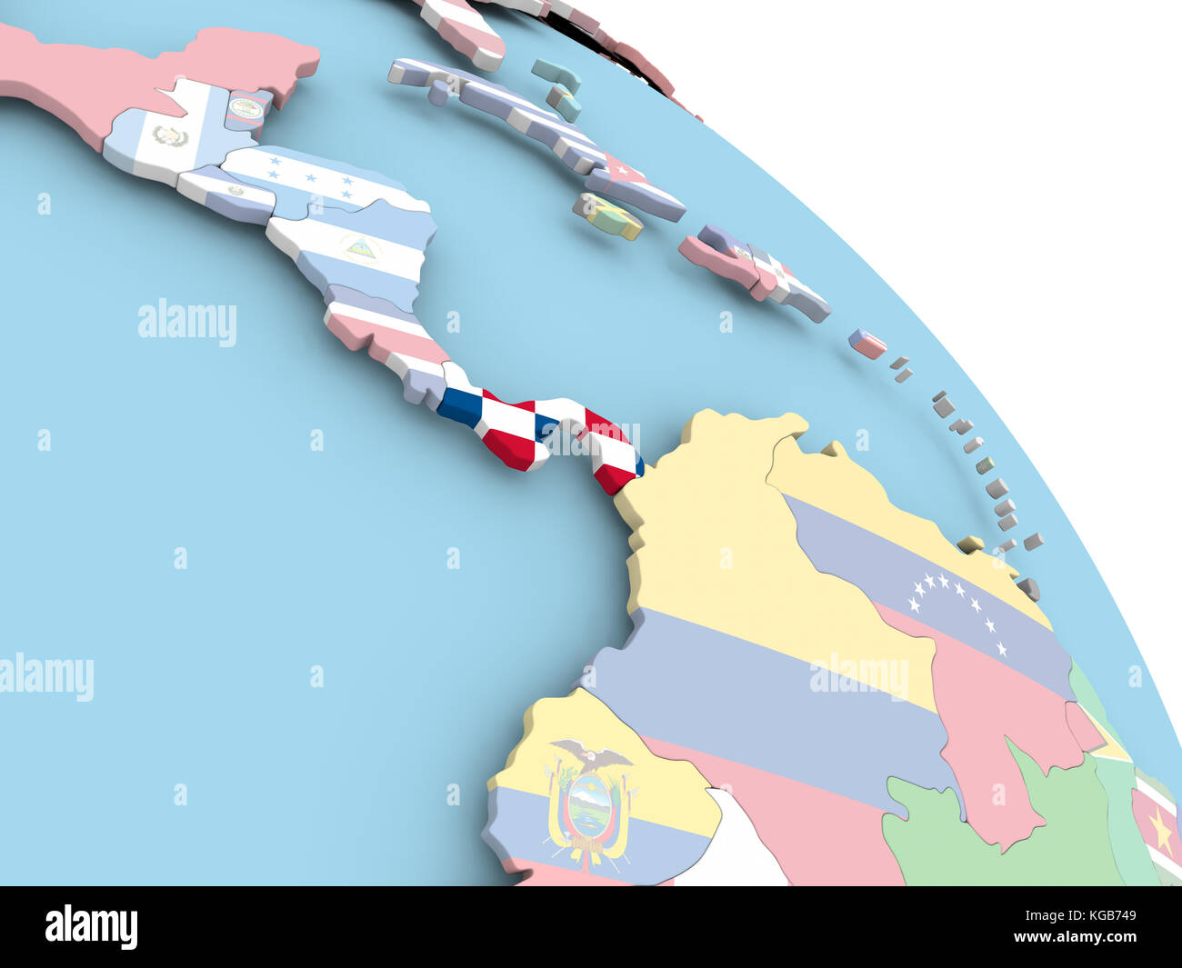 3D render of Panama with flag on bright globe. 3D illustration Stock ...