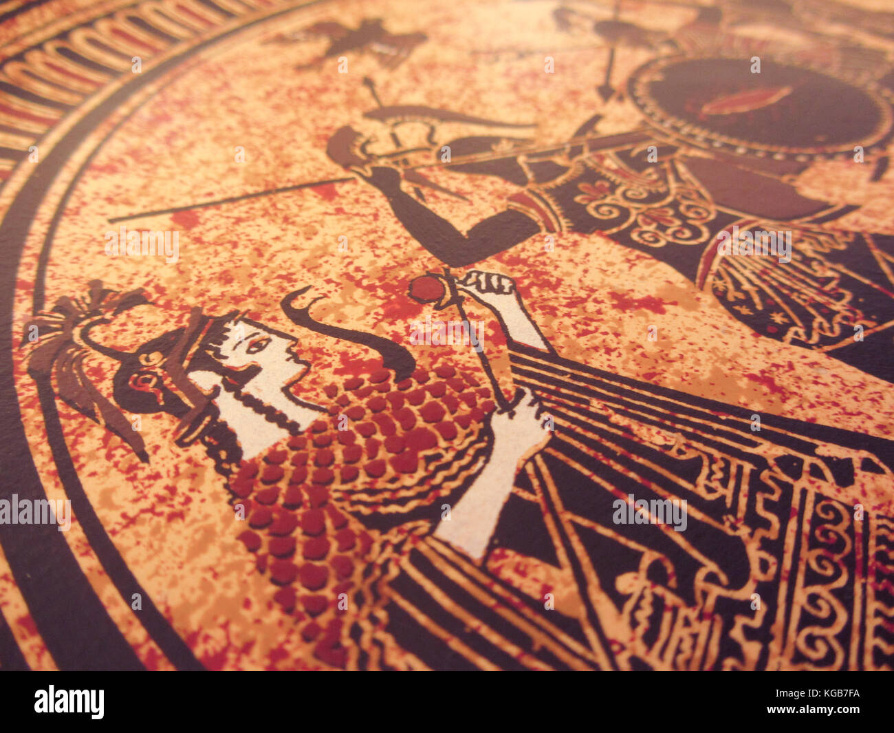 Detail from an old historical greek paint over a dish. Mythical heroes ...