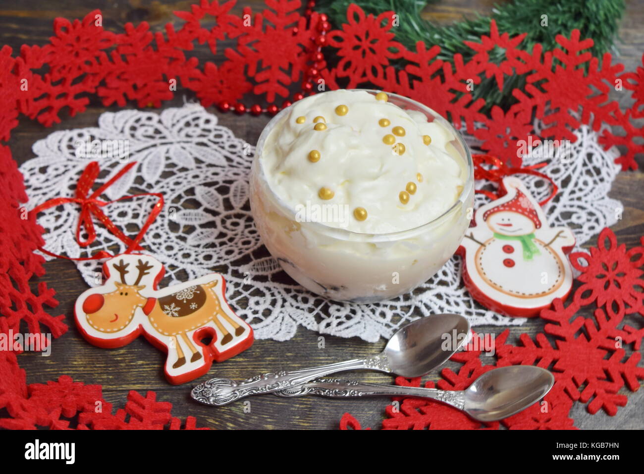 Dessert with Irish liqueur jelly cubes with whipped cream in a glass ...
