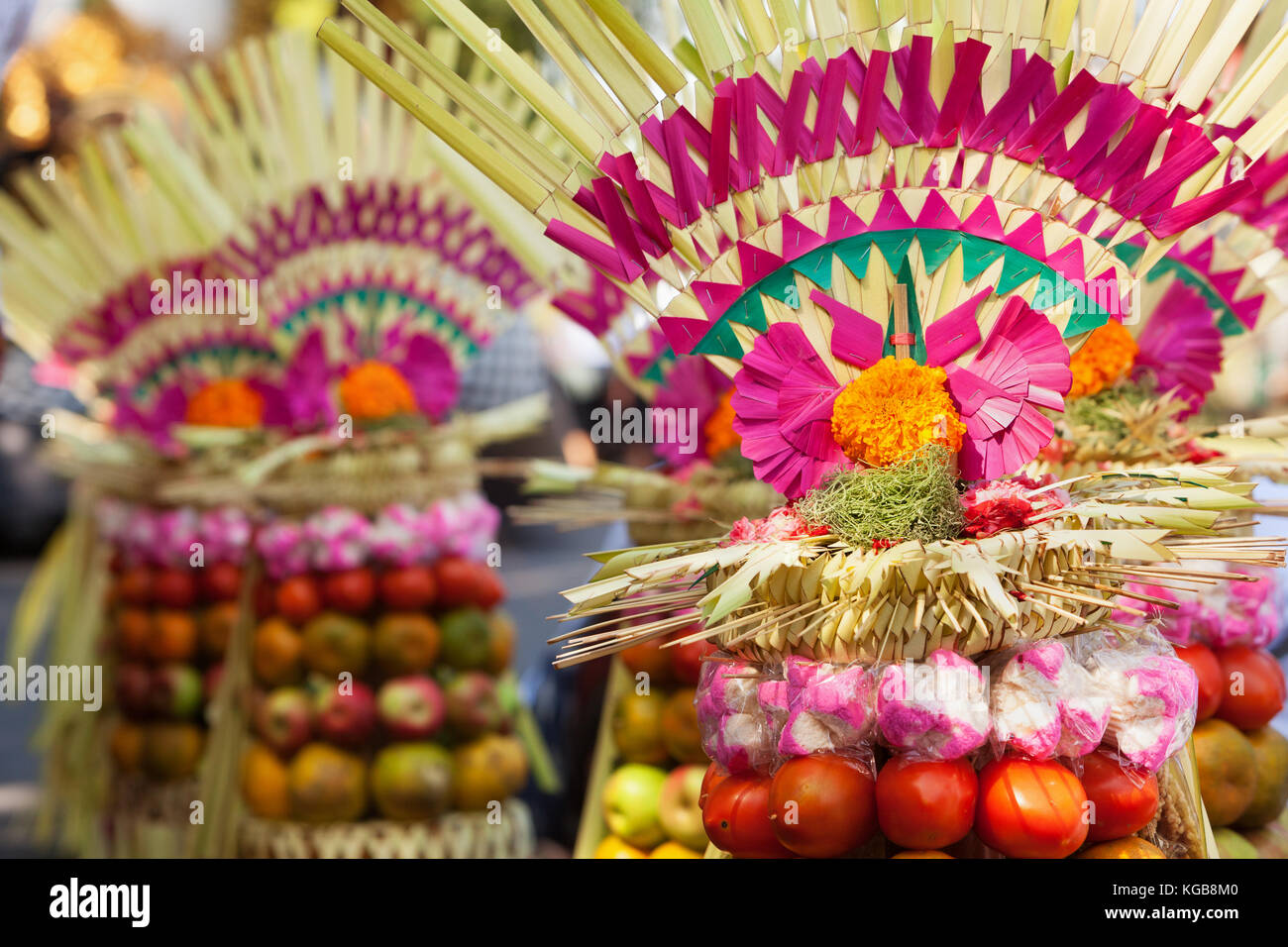 Traditional Balinese offering for gods, spirits of Bali island. Used at ...