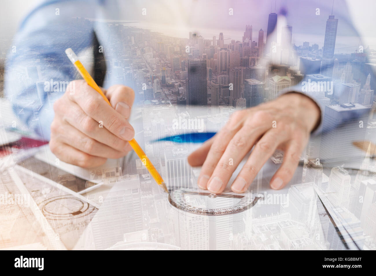 Professional engineer using protractor Stock Photo - Alamy