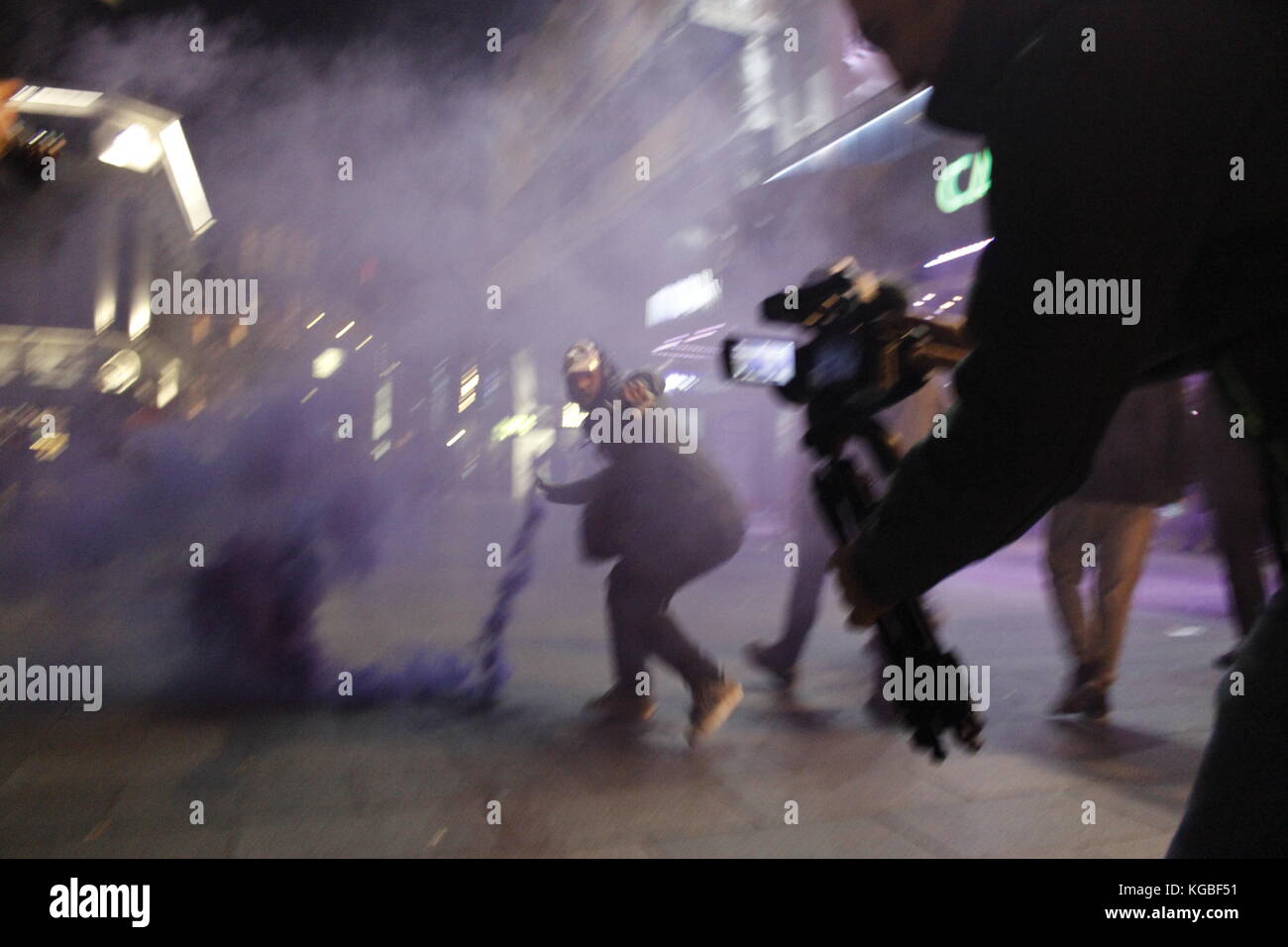 London, UK. 5th Nov, 2017. Million Mask March Central London, UK. Flare ...