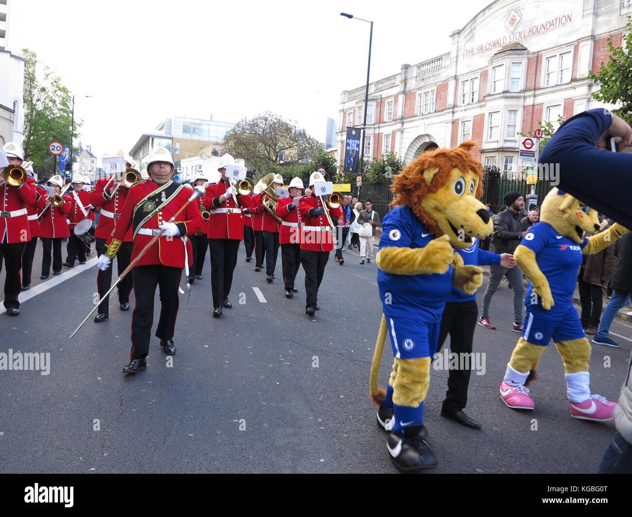 Chelsea Football Club's brass band parade down the Fulham Road and ...