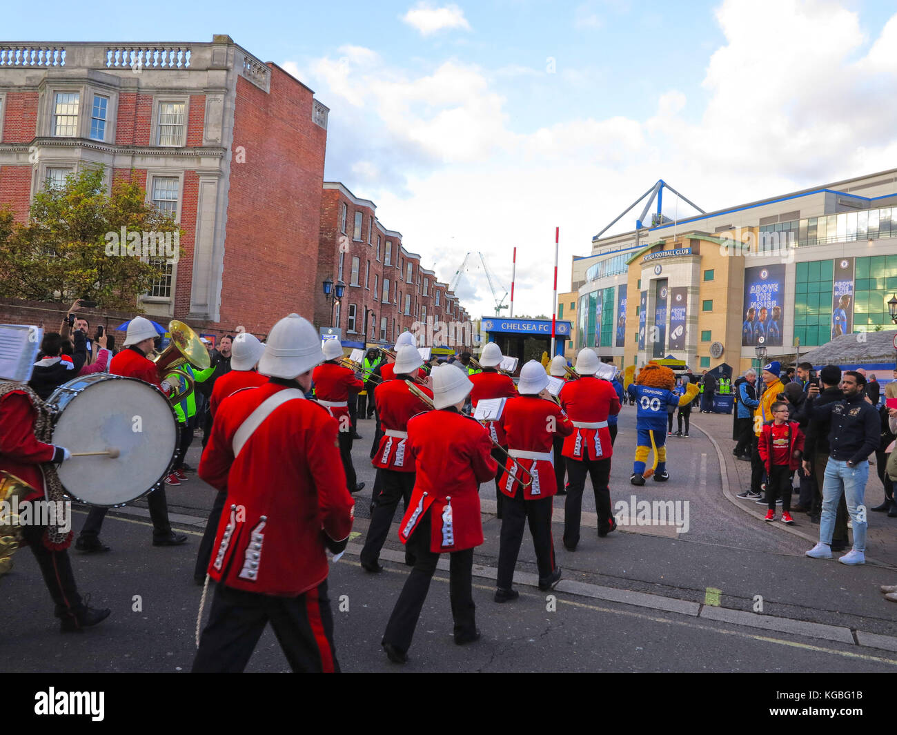 Chelsea Football Club's brass band parade down the Fulham Road and ...