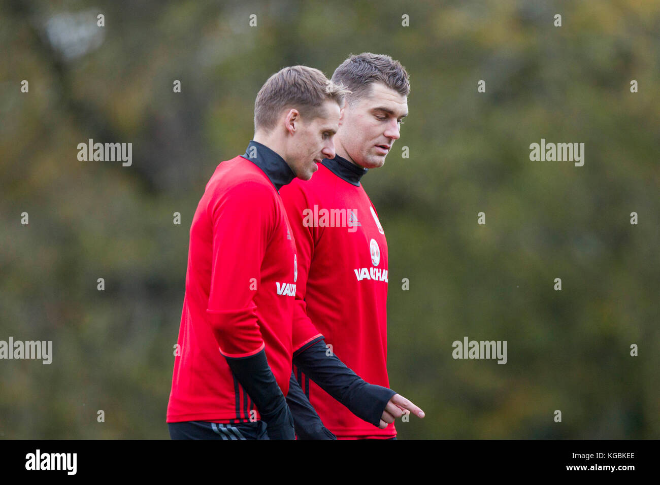 Hensol, Wales, UK. 6th November 2017. David Edwards and Sam Vokes ...