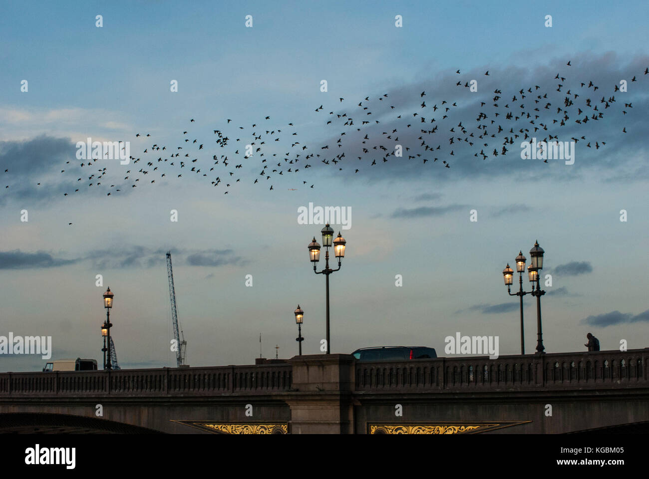 London, UK. 06th Nov, 2017. A murmuration of starlings over Battersea ...