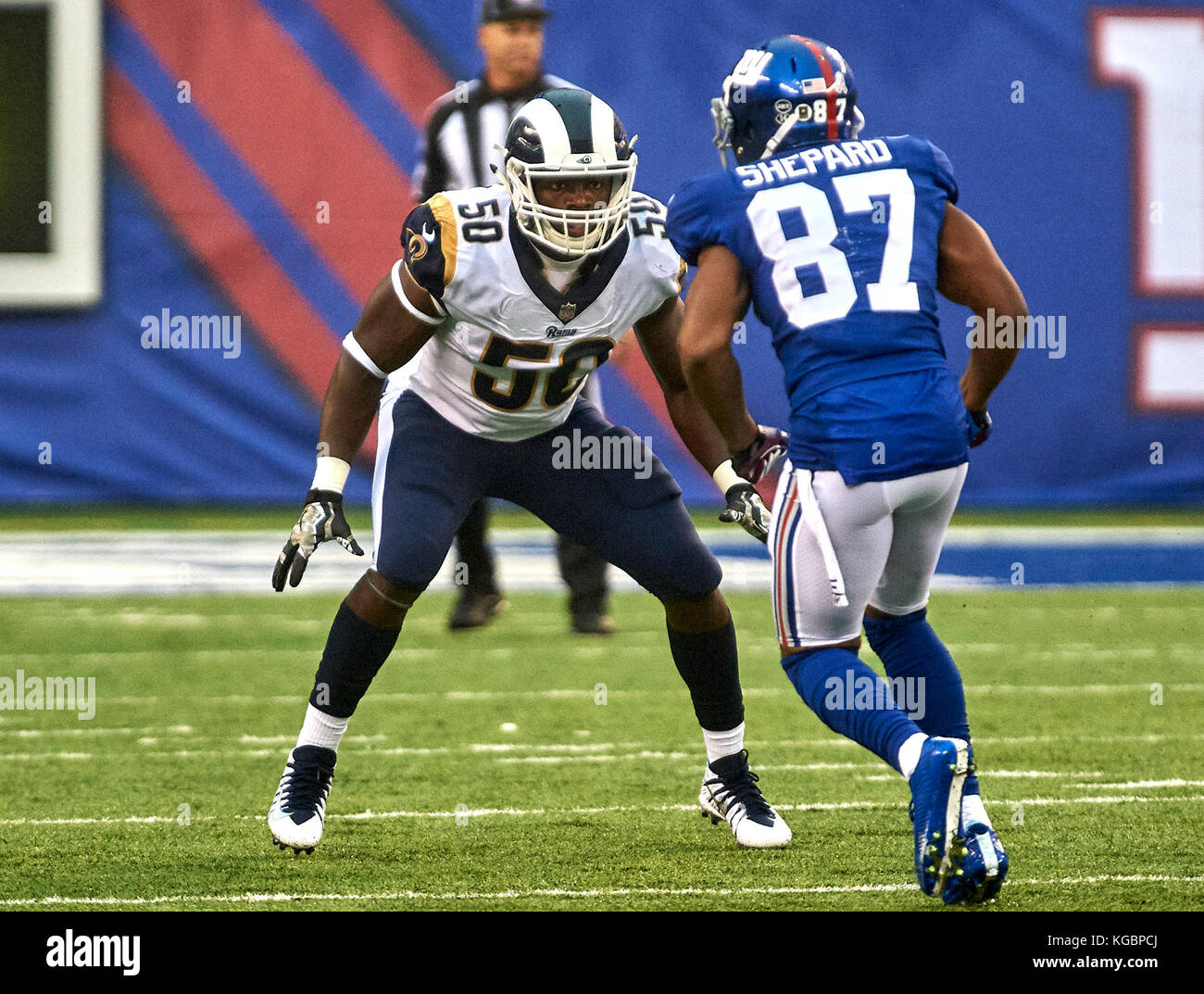 East Rutherford, New Jersey, USA. 6th Nov, 2017. Rams' linebacker ...