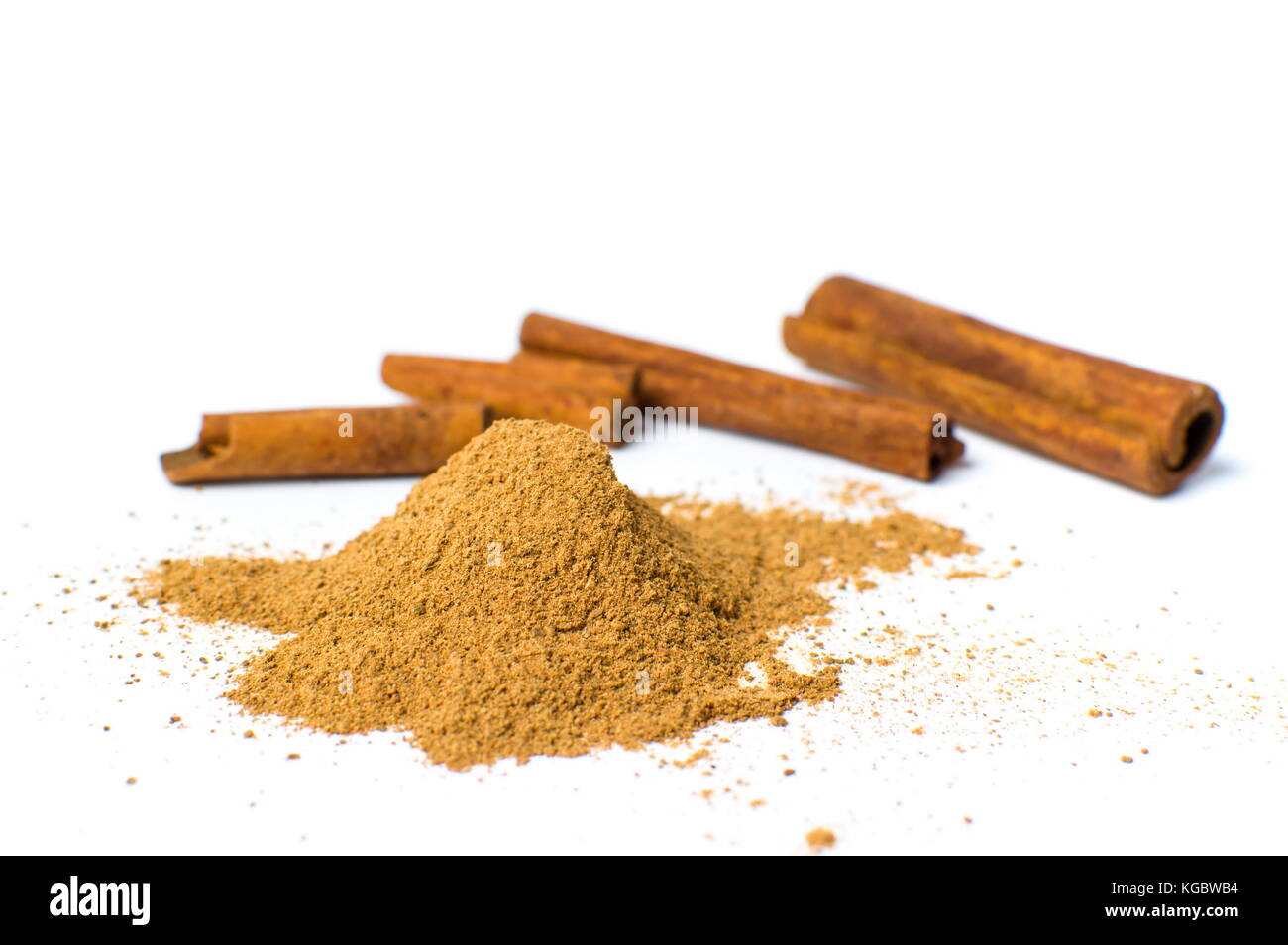 Cinnamon powder and sticks isolated on white background Stock Photo - Alamy