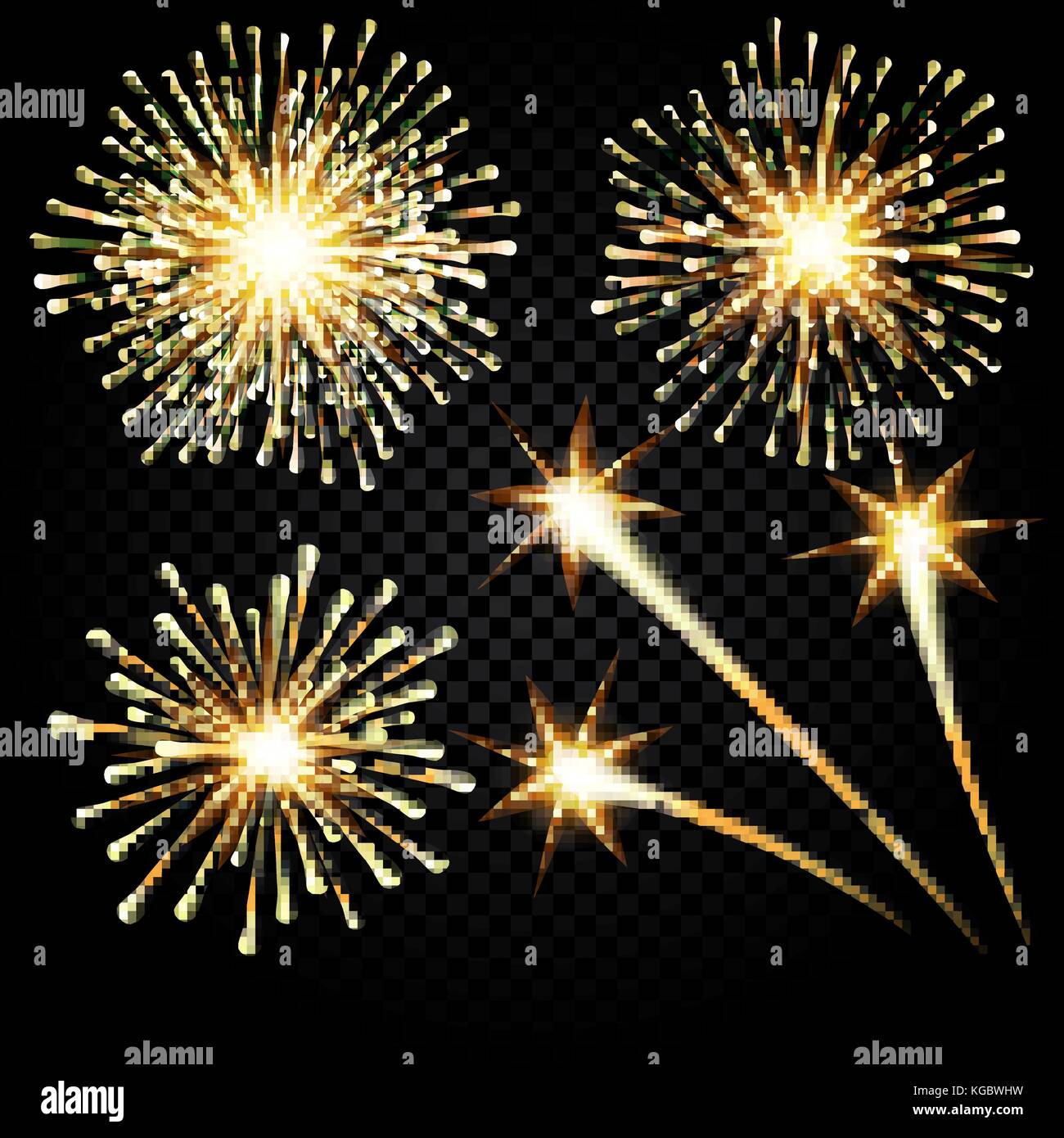 Festive golden firework salute burst on transparent checkered ...