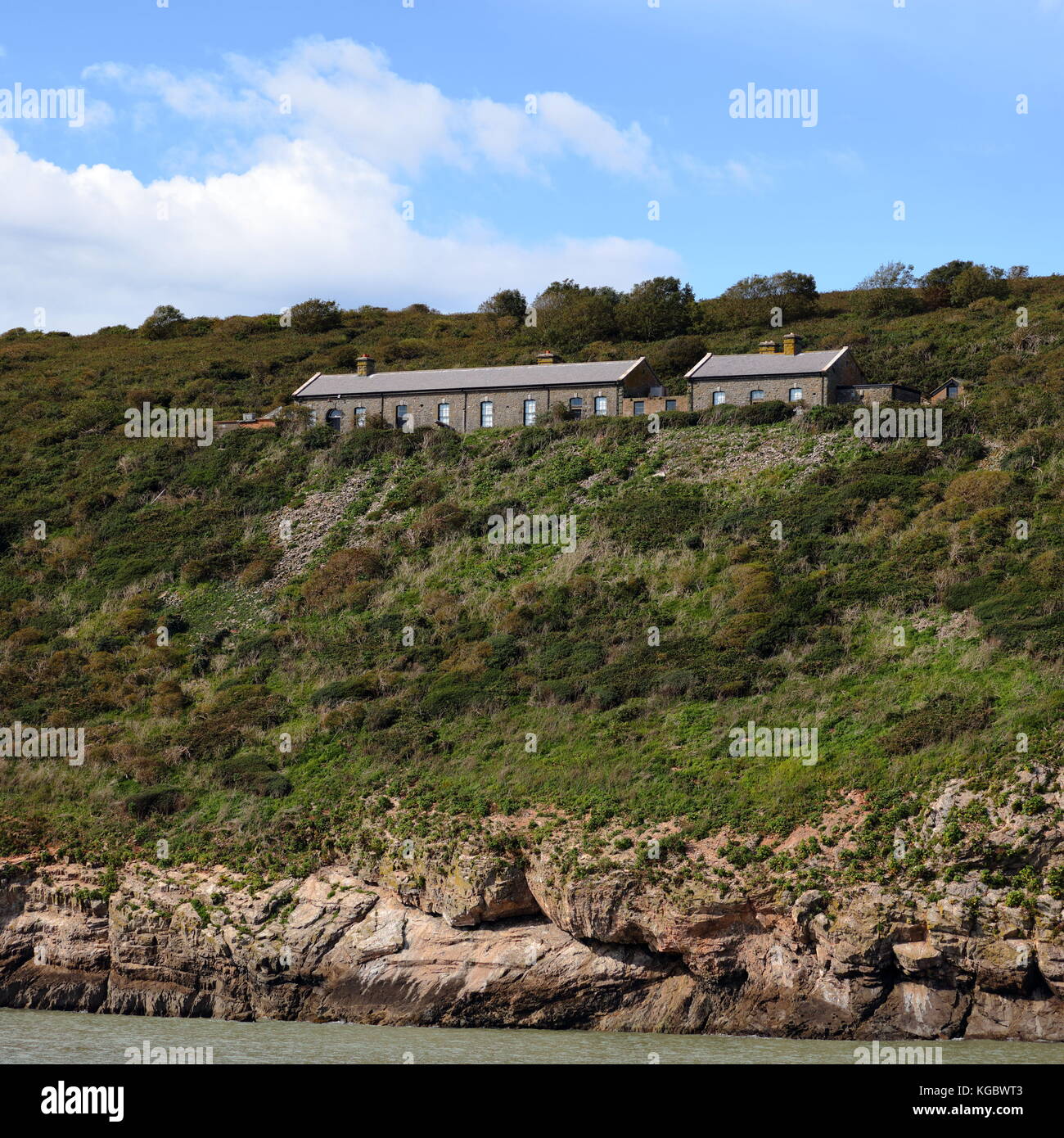 Geological rock structures on Steep Holm Island, UK. Shows the Visitor ...
