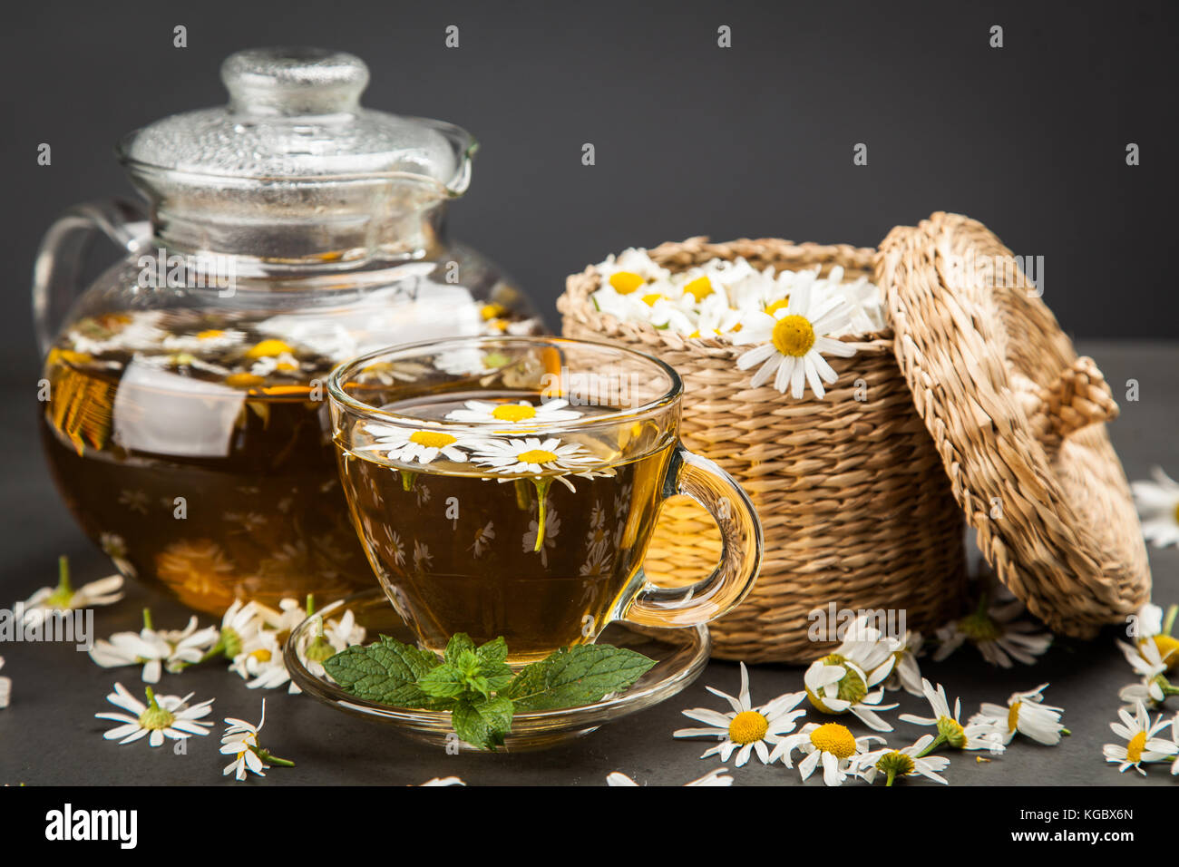 Chamomile tea in a glass cup Stock Photo - Alamy