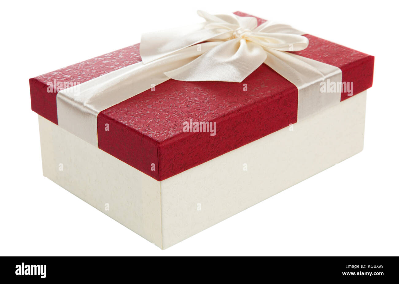 Gift box with big ribbon on white background Stock Photo - Alamy