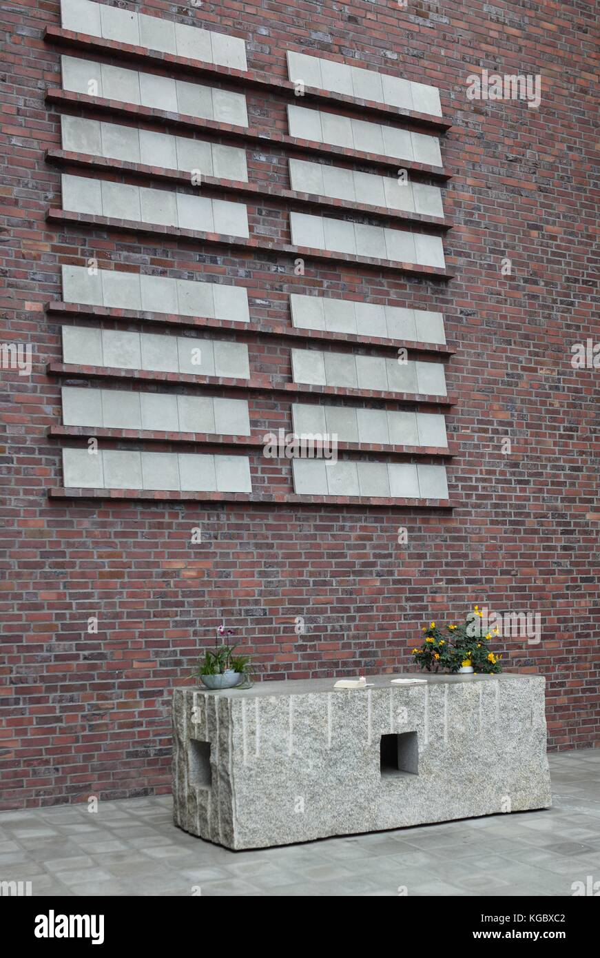 Rough granite altar in motorway church Medenbach, Germany Stock Photo ...