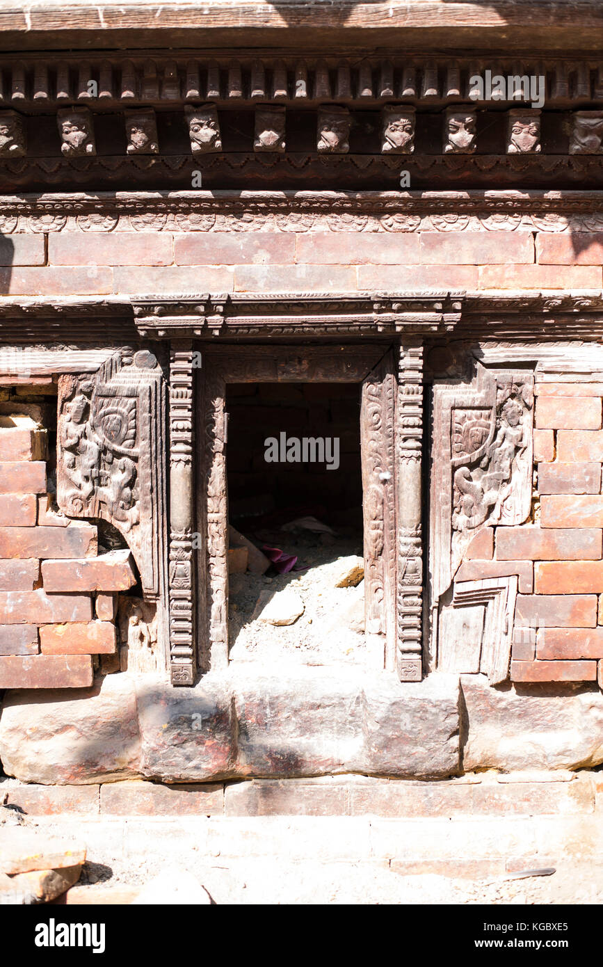 wooden traditional handcrafted window in the brick wallcarved Stock ...